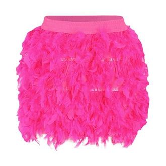 Generic Jupe en plumes naturelles pour femme pour fêtes de famille, costume de danse taille élastique court avec bordure en plumes, idéal comme jupe inférieur