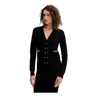 Fracomina Femme, Pulls, Noir, Taille: 36 FR Cardigan Double-Boutonnage Coupe Droite