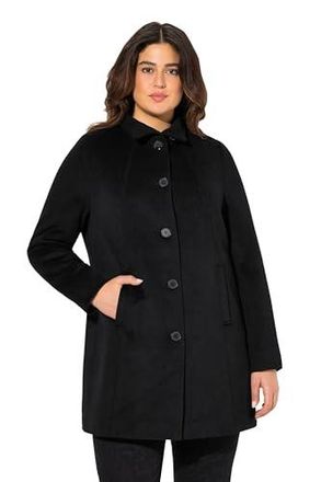 Ulla Popken Femme Grandes tailles Manteau court en laine mélangée, col montant, coutures fantaisie noir 58+ 832362100-58+