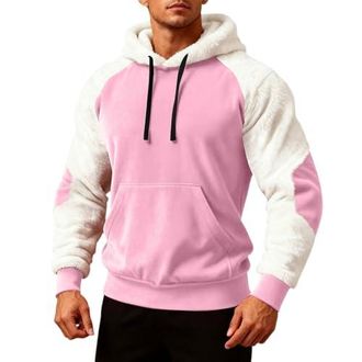 Generic Sweat à capuche uni printemps pour homme 2026 avec coutures en peluche pour Noël chaud pour entraînement intérieur et extérieur, rose, XXL