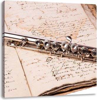 Pixxprint Querfl&ouml;te, Gr&ouml;&szlig;e: 60x60, Leinwandbild Quadratisch, Wandbild, Kunstdruck, fertig bespannt