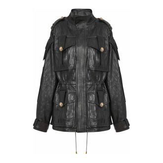 Balmain Femme, Vestes, Noir, Taille: 36 FR Parka en cuir dagneau surpiqu&eacute; motif Diamond