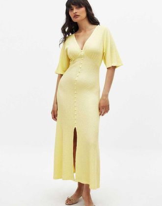 NA-KD Robe mi-longue boutonn&eacute;e - Jaune clair