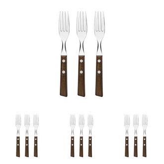 Tramontina TRADICIONAL Steakgabel Set, 3 Stück, Naturholzgriffe, rostfreier Edelstahl, Tafelgabeln, 3-teiliges Set (Packung mit 4)