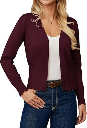 Grace Karin Cardigan &agrave; manches longues pour femme - Col en V - Blazer &eacute;l&eacute;gant - Cardigan avec boutons, Cl273-06/vin rouge, S