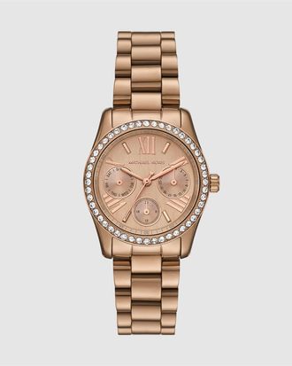 Michael Kors Lexington Multifunktionsuhr aus Edelstahl in Beige und Goldfarben