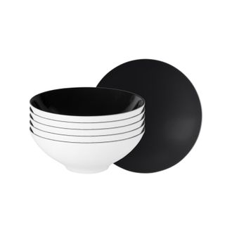 SELTMANN WEIDEN Life Fashion Glamorous Black Dessertschalen 6er Set, 14.6 cm, Runde Servierschalen mit farbiger Innenseiten, Mix & Match Geschirr, Porzellan, Schwarz/