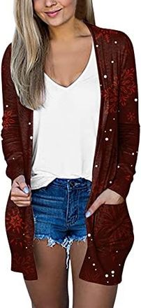Generic Vestes pour femmes 2026 Cardigan tendance imprim&eacute; d&eacute;contract&eacute; avec poche sup&eacute;rieure, bordeaux, XL