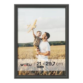 Woltu Cadre Photo A4 21x29,7cm Cadre en Bois Massif avec Passe Partout Suspendre Horizontalement ou Verticalement, D&eacute;coration Murale ou sur Table, Noir