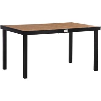 OUTSUNNY Table de jardin 6 personnes dim. 140 x 90 x 74 cm aluminium noir plastique effet bois naturel