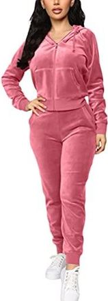 Minetom Femmes Velours Ensemble Survêtement Manche Longue Veste Blouson Manteau à Capuche Jogging Pantalon Sports Suits 2pcs Z2 Rose 38