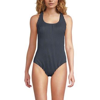 Lands End Komfort-Badeanzug mit gekreuzten Tr&auml;gern, hohes Bein, Damen, Gr&ouml;&szlig;e:42 regular, Blau, Nylon-Mischung, by Lands End