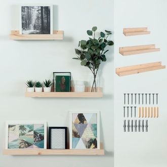 Astigarraga | Premium Bilderleiste aus Kiefernholz | 2er & 3er Sets | Massivholz | PEFC Zertifiziert | EU Ecolabel | Fotoleiste | dekoratives Wandregal | Schweber