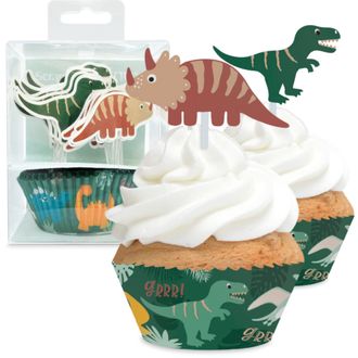 ScrapCooking Set mit 24 Muffinf&ouml;rmchen & Topper f&uuml;r Cupcakes - Motiv Dinosaurier - Dekoration Dinos f&uuml;r Geb&auml;ck, Desserts, Kuchen, Kekse, Geburtstage - Cake Design 