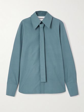 Jil Sander Chemise En Popeline De Coton &Agrave; Cravate - Vert