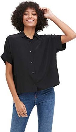 LilySilk Chemisier classique à manches courtes en soie pure pour femme avec coupe décontractée pour le printemps et lété, Noir, L