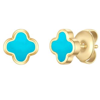 Glanzst&uuml;cke M&uuml;nchen Ohrringe - Edelstahl Ohrstecker T&uuml;rkis (synth.) Kleeblatt - Gr. unisize - in Gold - f&uuml;r Damen