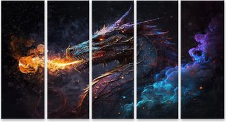 Islandburner Bild auf Leinwand Fantasy Drache Ai Generiert Riesigen Nachthimmel Bilder Wandbilder Poster