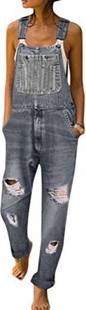 Onsoyours Femme Jeans Salopette Été Combinaison en Jean Sexy Casual Denim Lâche Jumpsuit Combishort Barboteuses Pantalon Court/Longue D Gris L