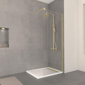 Aurlane Aurlane - pack paroi de douche 140x200cm verre transparent - barre de fixation extensible et profil or bross&eacute;