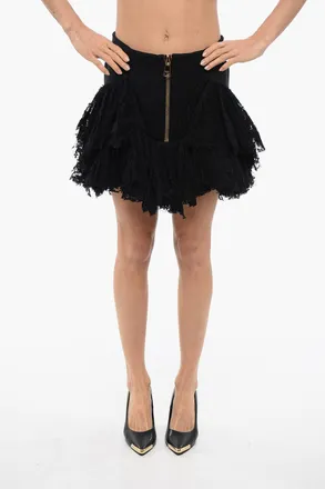 Balmain Lace Ruffle Miniskirt With Back Zip Balmain