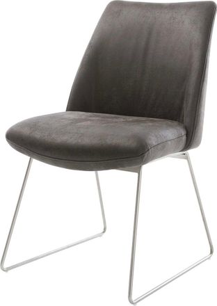 DELIFE Polsterstuhl Elso-Flex Kufengestell Edelstahl Mikrofaser Anthrazit Vintage Taschenfederkern