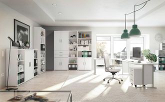 Furnitive home24 Aktenschrank 4 Türen 79 x 220 x 35cm Weiß/Weiß