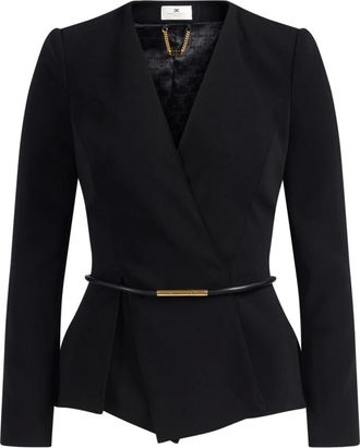Elisabetta Franchi Femme, Vestes, Noir, Taille: 38 FR Veste ceinturée avec style Gi16657E2-110