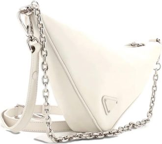 Prada Triangle Logo Zip Shoulder Bag Embossed Leather Mini crossbody bag - Blanc