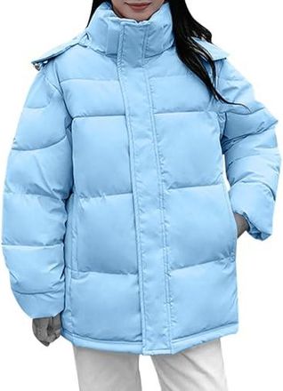 Generic Vestes matelassées à capuche pour femmes, manteau à capuche rembourré uni à col montant, manteau dhiver léger et imperméable avec poches pour lhiver, 