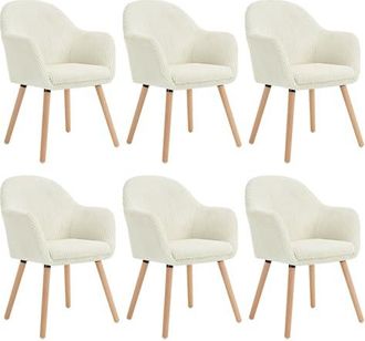 Woltu Chaises de Salle &agrave; Manger Lot de 6, Chaise de Cuisine avec Accoudoirs, Chaise Rembourr&eacute;e avec Pieds en Bois Massif, en Velours C&ocirc;tel&eacute;, Beige