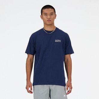 New Balance Homme Athletics Flocked T-Shirt en Bleu, Coton, Taille XS