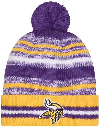 New Era Minnesota Vikings Sideline Sport Strickm&uuml;tze mit B&uuml;ndchen, Gelb gestreift, NFL Cheer Cuff Knit Cap