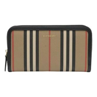 Burberry Pre-owned Elmore Stripe Zip Wallet PVC/Leather - Femme - Pre-owned - Beige - Taille: ONE Size