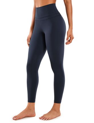 CRZ YOGA Damen Naked Feeling Sport Leggings High Wasit Sporthose Yogahose Blickdicht Lange Yoga Leggins - 64cm Marine 40