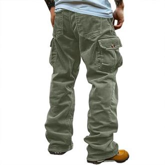 Generic Pantalon cargo pour homme - Automne et hiver - En velours c&ocirc;tel&eacute; - Style d&eacute;contract&eacute; r&eacute;tro - Coupe ample - &Eacute;lastique - Coupe-vent - Poche, Vert, 3XL