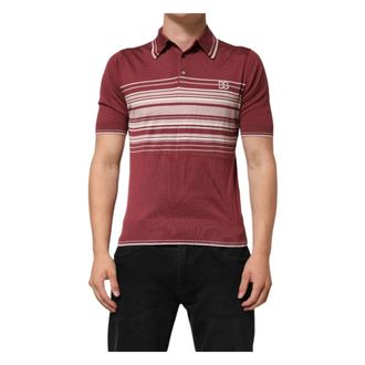 Dolce & Gabbana Burgundy Striped DG Logo Polo T-shirt - - Tops - Herren - Braun - M