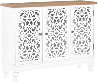 Beliani Buffet Rustique en MDF Fa&ccedil;ades Ajour&eacute;es 3 Portes Pieds en Pin Blanc Katherine