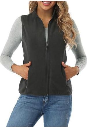 Generic Vestes pour femmes 2026 Veste polaire douce sans manches coupe classique avec poches zipp&eacute;es Fermeture &eacute;clair int&eacute;grale, gris, XL