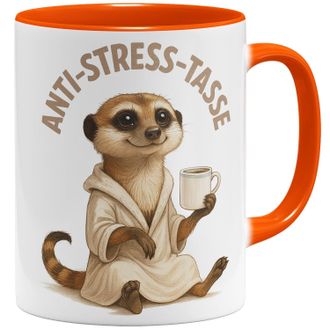OM3 Erdm&auml;nnchen Anti-Stress Kaffee-Tasse - Lustige Meerkat Keramiktasse mit Tier-Motiv - Keramik Becher - 325ml - Beidseitig Bedruckt - Orange