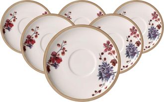 Villeroy & Boch Artesano Proven&ccedil;al Lavendel Kaffeeuntertassen 6er Set, 16 cm, Unterteller mit stilvollem Lavendel-Dekor, Premium Porzellan, Sp&uuml;lmaschinenfest, Bunt