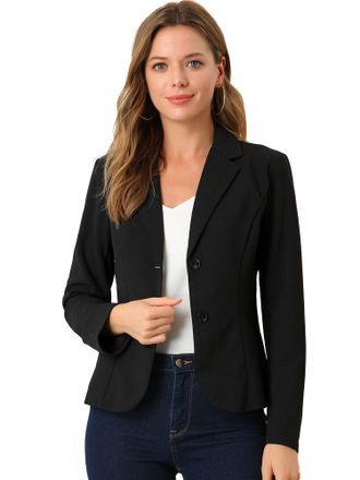 Allegra K Damen-Blazer f&uuml;r Arbeit, B&uuml;ro, mit Stretch, Reverskragen und Langen &Auml;rmeln, Anzugblazer, Schwarz, XL