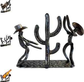 Generic Western Cowboy & Kaktus Weinflaschenhalter, kreatives Hufeisen-Glasregal f&uuml;r Familien, Metall-Weinregal-Skulptur mit Cowboyhut-Figuren, f&uuml;r K&uuml;che, Geb