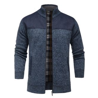 AlltheMen Herren Strickjacke mit Rei&szlig;verschluss Cardigan Stehkragen Pullover Business Casual Sweater Zip Navyblau XXL