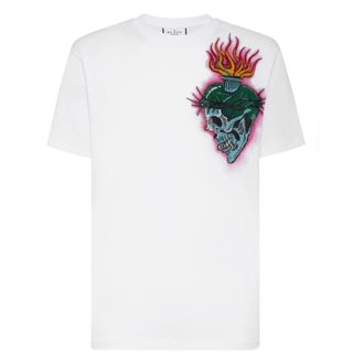 Philipp Plein Homme, Tops, Blanc, Taille: 3XL T-shirt Col Rond MC Love Tattoo