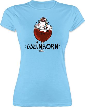 Shirtracer Shirt Damen - Party & Alkohol - S&uuml;&szlig;es Weinhorn - schwarz - M - Hellblau - Partyshirt Sauf Wein Tshirt lustiges trinkshirt Alki weinglas t-Shirt Shirts