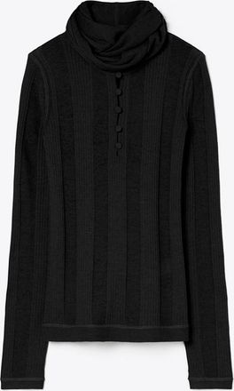 Tory Burch Fine Rib Front-Tie Sweater