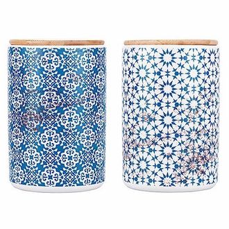 Villa D'Este Home Tivoli Set 2 Vorratsdosen 870 ml Keramik Bambusdeckel Kasbah