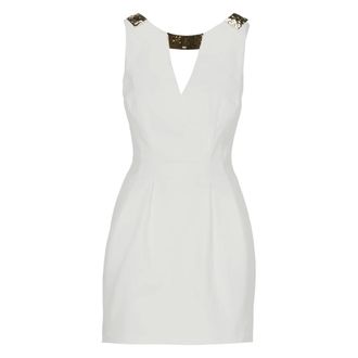Elisabetta Franchi Femme, Robes, Blanc, Taille: 40 FR Mini-robe en coton &agrave; col en V