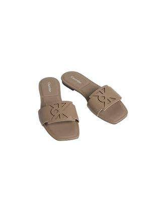 Calvin Klein CK Provence - Flache Ledersandalen mit eckiger Zehenpartie in W&uuml;sten-Taupe-Grau